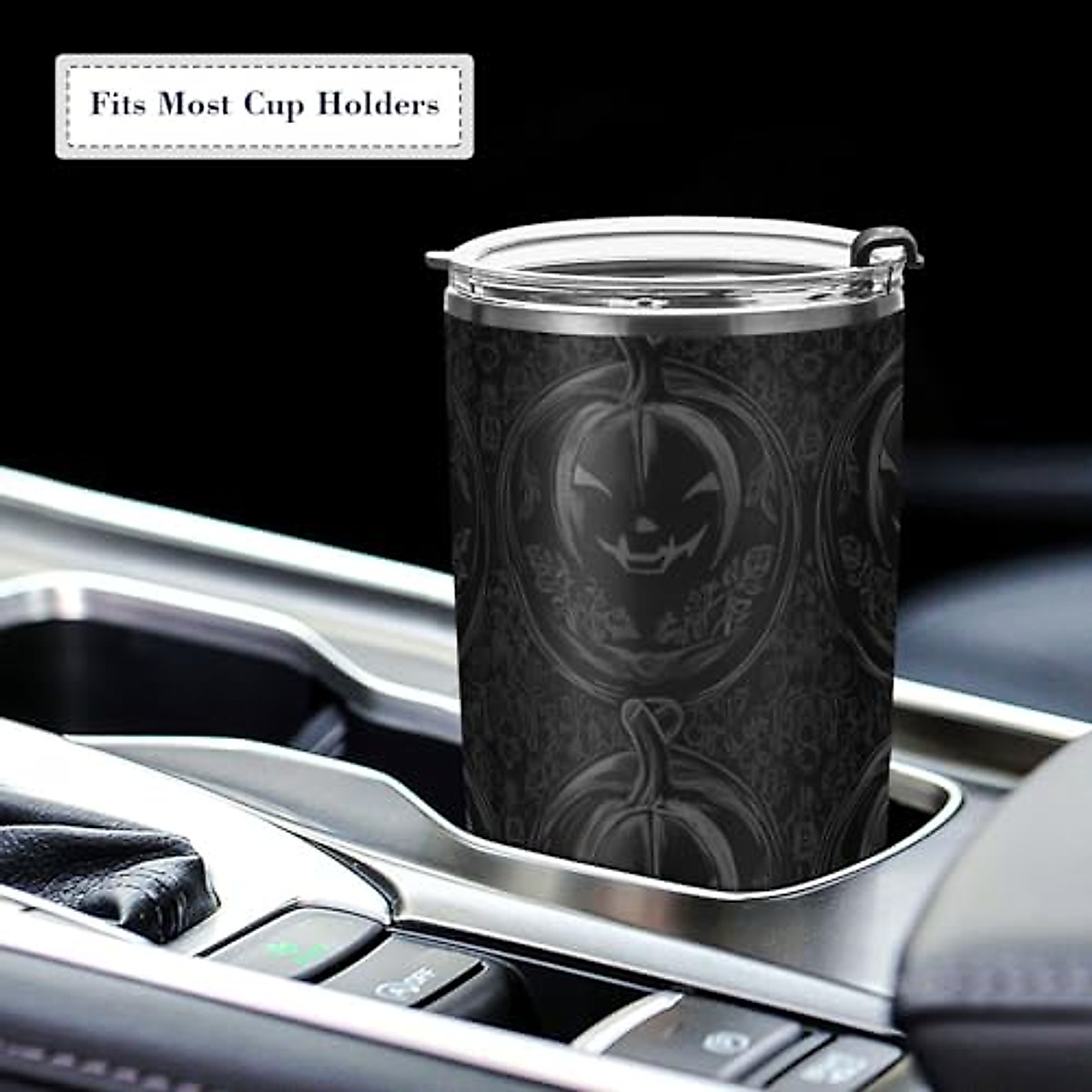 Amooorous Pure Black Evil Halloween Pumpkin Stainless Steel cup with lid with Lid and Straw 20oz coffee mug for coffee aesthetic insulated tumbler botellas para agua termica 20oz