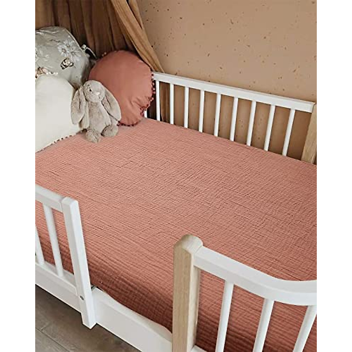 Crib Sheets for Boys Girl, Fitted Baby Toddler Bed Sheets 28" x 52", Neutral Muslin Cotton Crib Mattress Sheet with Boho Style, Soft and Breathable Comfort (Dusty Rose)