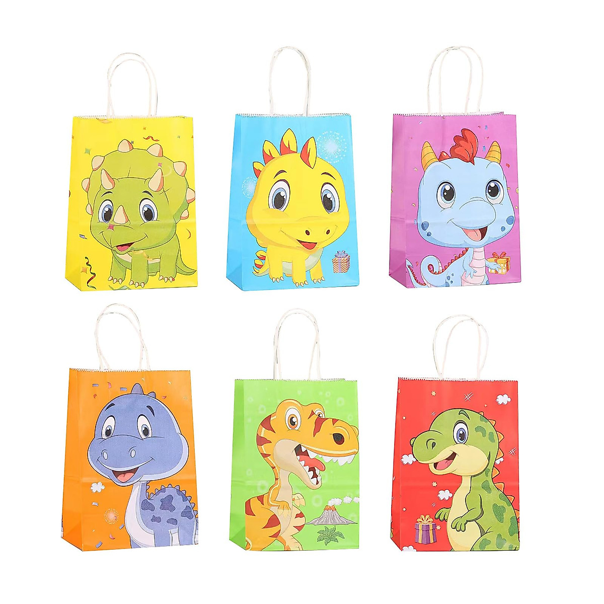 AHYCS Dinosaur Party Bags - 24Pcs Dinosaur Party Favor Bags, Candy Treat Bag for Dinosaur Party, Goody Gift Bags with Handle, Great for Party Decorations and Dinosaur Theme Birthday Party