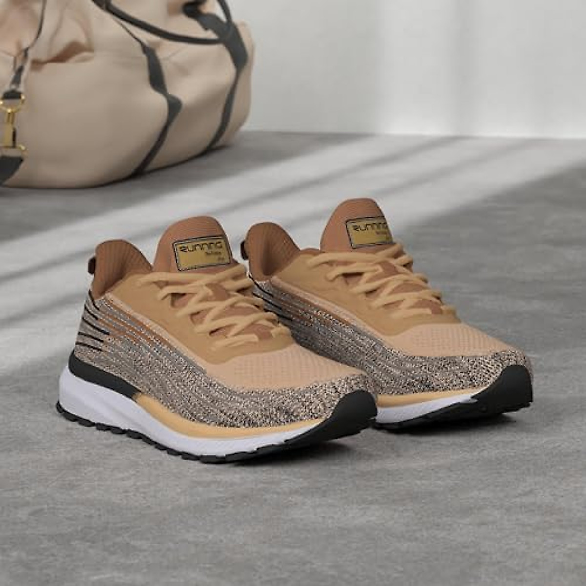 DUORO Mens Road Running Shoes Walking Shoes Lightweight Breathable Non Slip Running Shoes Comfortable Fashion Sneakers for Men (Khaki-3, 8)