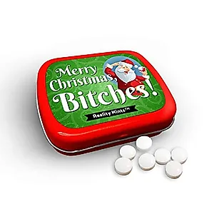 Merry Christmas Bitches Mints Cute Holiday Gags for Friends Men Women Weird Stocking Stuffers for Adults Peppermint Breath Mints Secret Santa White Elephant Drunk Santa Office Christmas