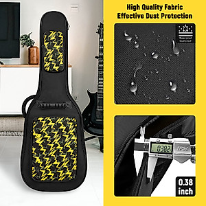 LETSROCK 39 Inch Electric Guitar Bag Case 0.38 inch Thick Padding with Neck Strap Adjustable Shoulder Strap Waterproof Yellow Lightning Shape&Black Electric Guitar Gig Bag