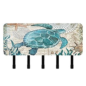 Sinestour Sea Animal Turtle Key Holder for Wall Key Hanger with 5 Key Hooks Key Rack Organizer Key and Mail Holder for Wall Decorative Entryway Farmhouse Mudroom Hallway Kitchen Office