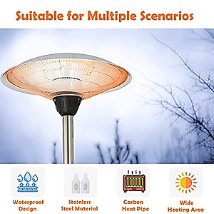 Kismile Patio Heater, 2 Heating Mode 750W/1500W & IP34 Waterproof, Tip-over Protection Freestanding, Electric Infrared Heater for Outdoor/Indoor Use, Ideal for Garage/Garden/Home, Outdoor Heater