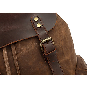 Genuine Leather Canvas waxed Backpack Travel Laptop Bag
