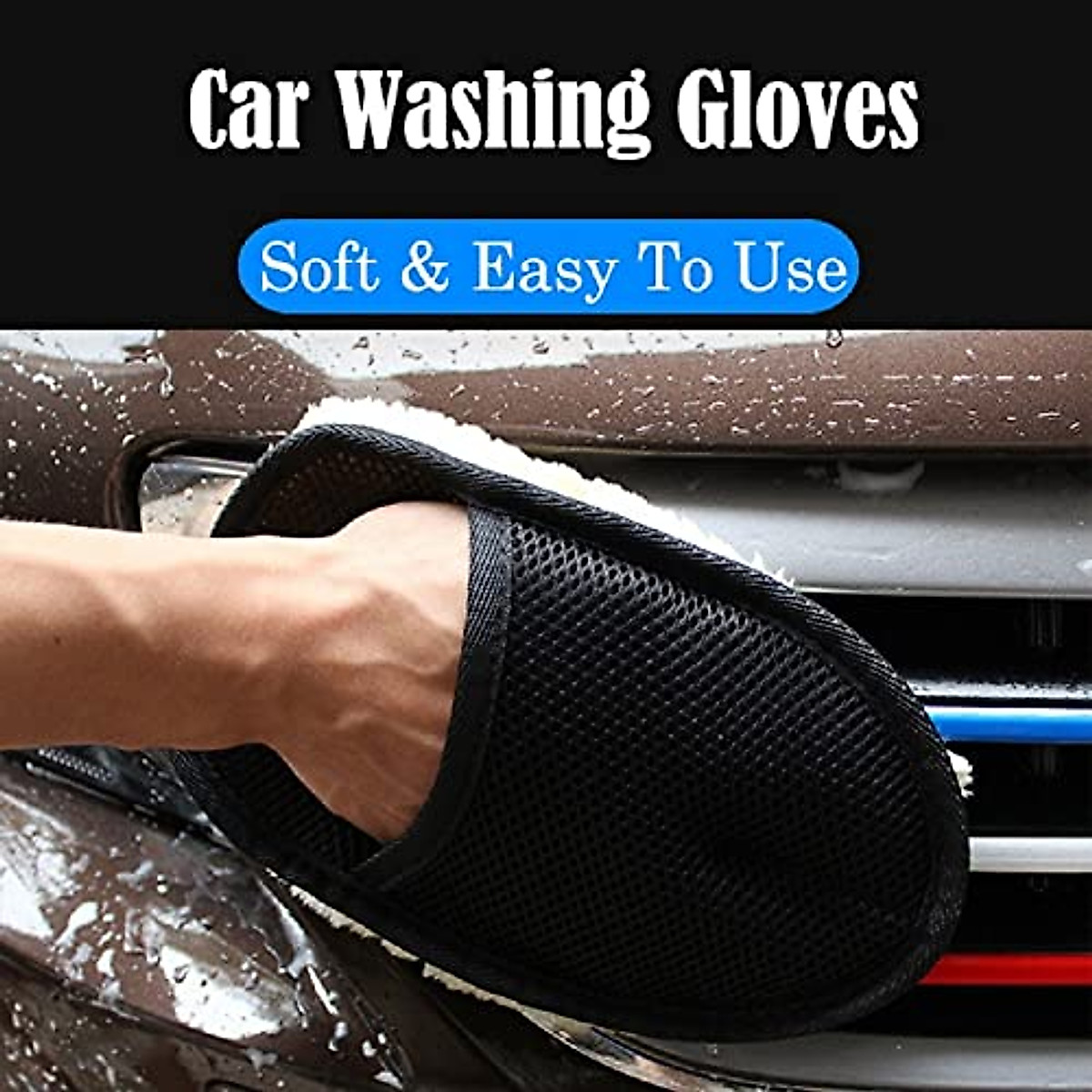 Wool Car Wash Gloves, Lint Free Scrubber High Density Car Wash Wool Glove Microfiber Wool Soft Automotive Car Washing Cleaning Glove Bear Claw Scratch Free Wash Polishing Waxing Mitt