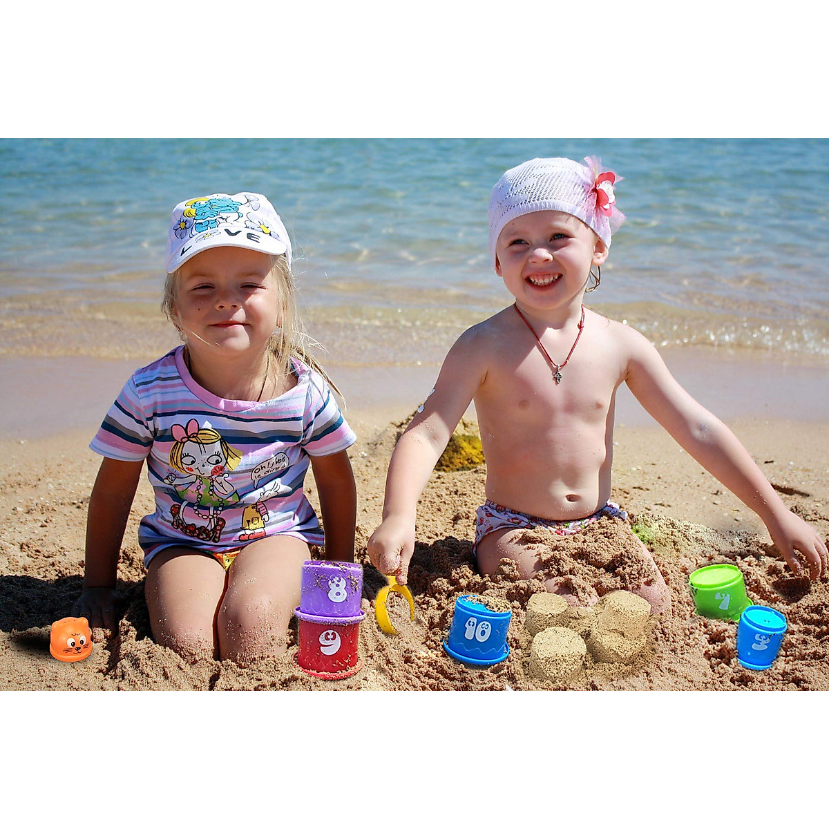 Ella Dream 17 PCs Multicolor Nesting and Stacking Cups Set, Baby Bathtub Toys, Early Learning Educational Toys for Infants, Toddlers, Stacking Cups with The Numbers, Shapes, Fruits, Animals Patten