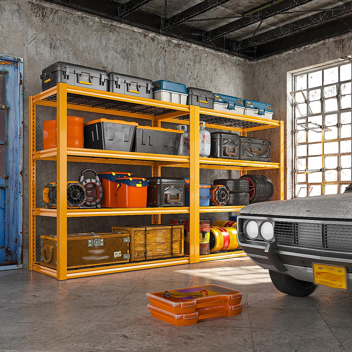 REIBII 40" W Garage Shelving 2240LBS Storage Shelves Heavy Duty Shelving 4-Tier Adjustable Metal Shelves for Storage Rack Industrial Utility Shelf for Garage Pantry Warehouse,40" W X59.5 HX19.5 D