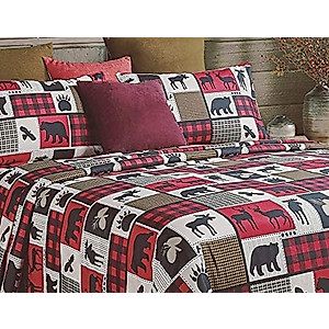 4-Piece Queen-Size Bed Sheet Set - Lodge Life - Lodge Themed Bedding by Virah Bellah - Red, Black