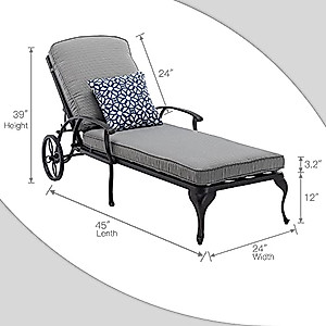 Villeston Lounge Chairs for Outside, Chaise Lounges Outdoor Pool Chair Set of 3 Cast Aluminum Patio Furniture Tanning with Gray Cushion and Pillows Recliner