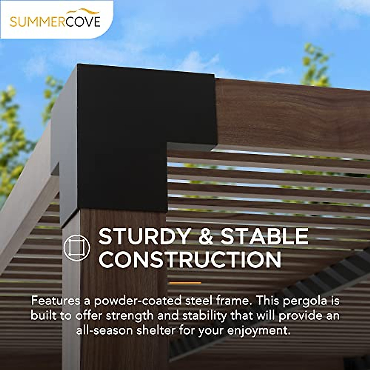 Sunjoy Outdoor Pergola 10 x 12 ft. Steel Frame Pergolas with Nature Wood Grain Finish for Patio, Garden and Backyard Activities by SummerCove