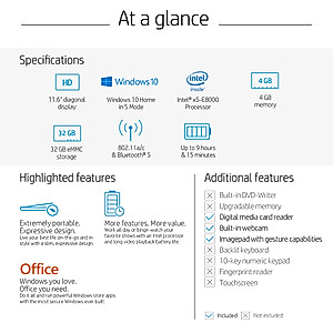 HP Stream 11-Inch Laptop, Intel X5-E8000 Processor, 4 GB RAM, 32 GB eMMC, Windows 10 Home in S Mode with Office 365 Personal and 1 TB Onedrive Storage for One Year (11-ak1020nr, Diamond White)