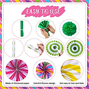 Outus 21 Pcs Candyland Hanging Paper Fans Decorations Candy Party Classroom Decor Lollipop Candy Tissue Paper Fans for Garland Ceilings Candyland Theme Kids Birthday Party Supplies(Pom Poms)