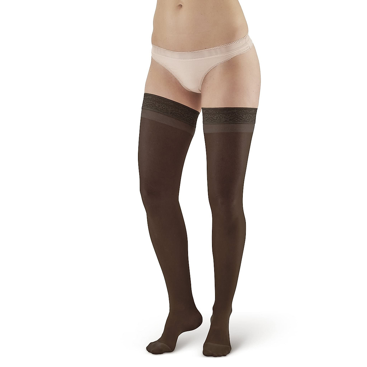 Ames Walker AW Style 4 Sheer Support 15-20 mmHg Moderate Compression Closed Toe Thigh High Stockings w/Top Band Taupe Xlarge