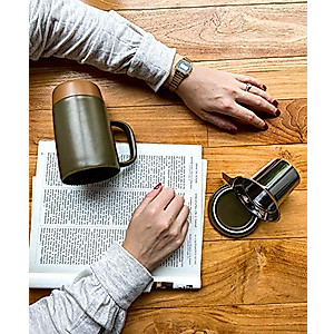 Mora Ceramics Large Tea Mug with Loose Leaf Infuser and Ceramic Lid, 18 oz, Portable, Microwave and Dishwasher Safe, Tall Coffee Cup - Rustic Matte Ceramic Glaze, Modern Herbal Tea Strainer, Olive