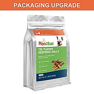 MON2SUN Dog Treats, Triple Flavor 5 Inch Chicken Liver Duck and Chicken Wrapped Rawhide Snacks for Small and Medium Dogs, 21.16 Oz (30 Count-Pack of 1)