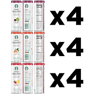 Starbucks RTD Energy Drink, Refreshers, 3 Flavor Variety Pack , 12oz Sleek Cans (12 Pack)
