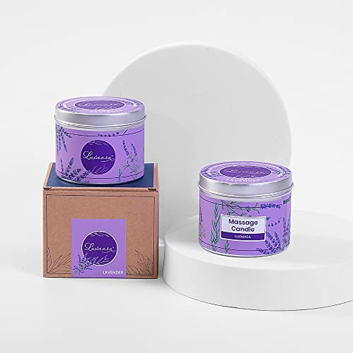 LUXMASA Essential Oil Infused Natural Soy Wax Scented Massage Oil Candle for Home SPA and Relax (Lavender, 6.35OZ)