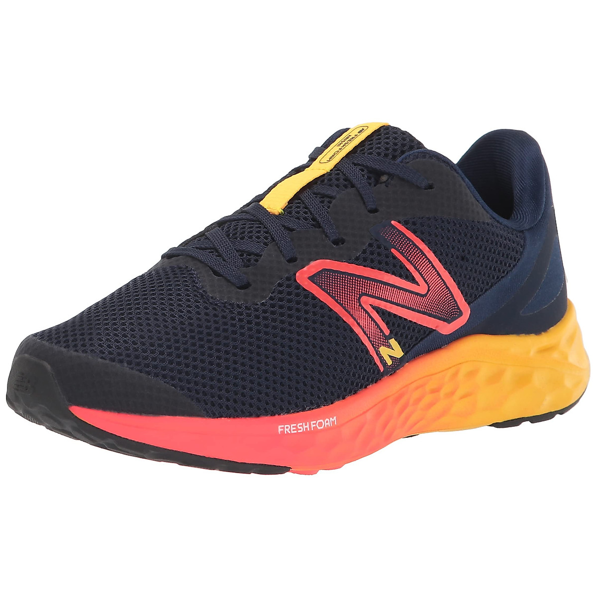 New Balance Boy's Fresh Foam Arishi V4 Hook and Loop Running Shoe, Team Navy/Electric Red/Egg Yolk, 2 Little Kid