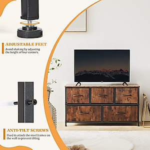 Sweetcrispy Dresser for Bedroom 5 Fabric Drawers Dresser Clothes Cabinet Storage Organizers and Wood Top Surface Table for TV, Chest of Drawers for Bedroom, Living Room, Hallway, Porch Organization