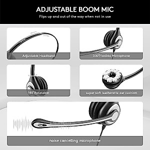 USB Computer Headset with Microphone for Laptop PC,3.5mm Wired Stereo Call Center Headset with Microphone Noise Cancelling, Corded Desktop Headphones with Mic & Mute