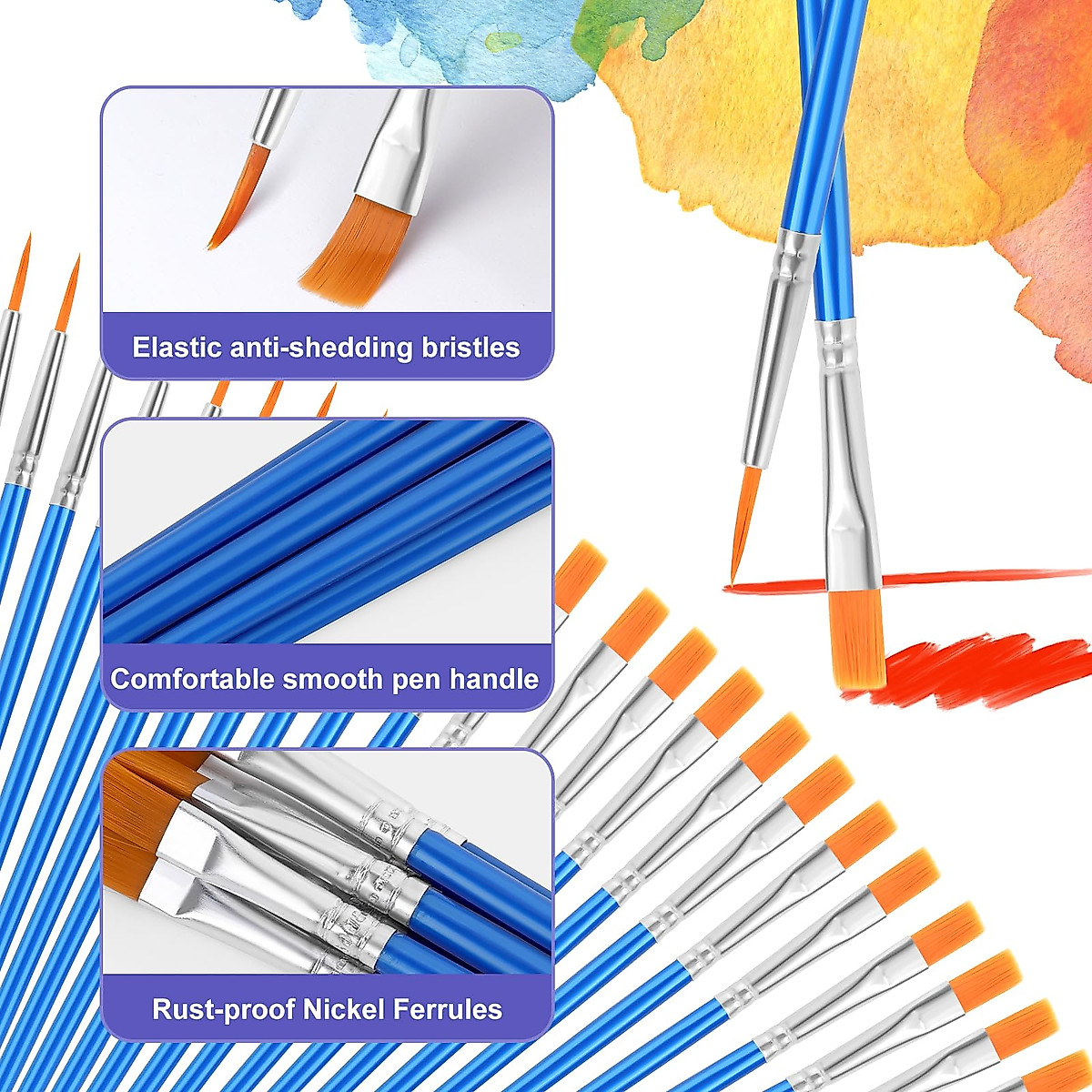 AROIC Small Paint Brushes Bulk,80 Pcs Nylon Hair Paint Brushes with Flat and Round Pointed Acrylic Paint Brushes Set,Acrylic Paint Brushes for Classroom Oil Watercolor Face Painting Kits.