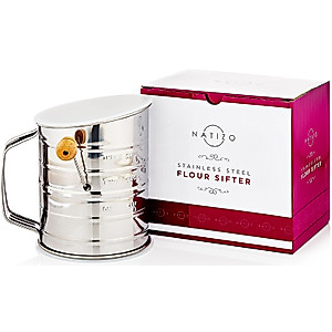 Natizo Stainless Steel 3-Cup Flour Sifter - Lid and Bottom Cover - No More Mess In Your Kitchen
