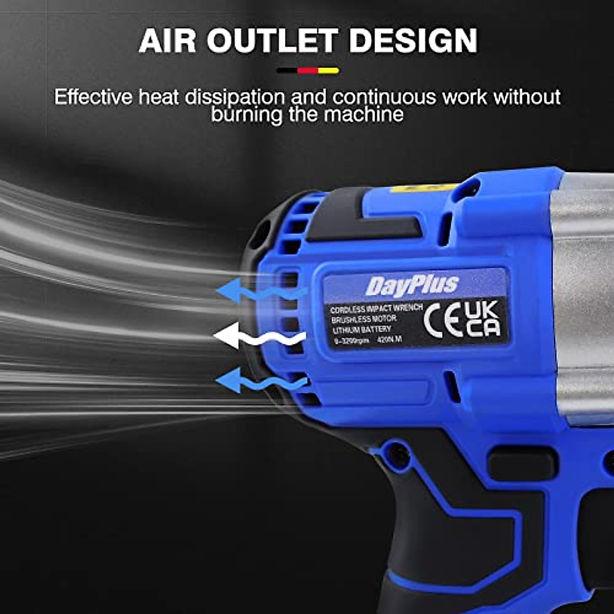 Cordless Impact Wrench 1/2 inch，420N.m Max Torque, Brushless Power Impact Gun, 6.0Ah Li-ion Battery with Fast Charger, 4Pcs Sockets, Electric Impact Driver for Car Home