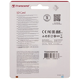 Transcend 32GB SDHC Class 10 Flash Memory Card Up to 30MB/s (TS32GSDHC10), Blue