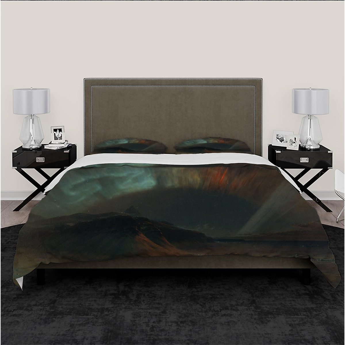 RIVINE Frederic Edwin Church Style Duvet Cover 3 Pieces Aurora Borealis Tablosu Soft Breathable Bedroom Bedding Set with 2 Pillow Shams Full