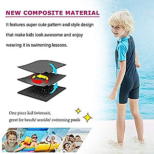 karrack Girls and Boys One Piece Rash Guard Swimsuit Kid Water Sport Short Swimsuit UPF 50+ Sun Protection Bathing Suits Black- Blue (Size 8-10Years)