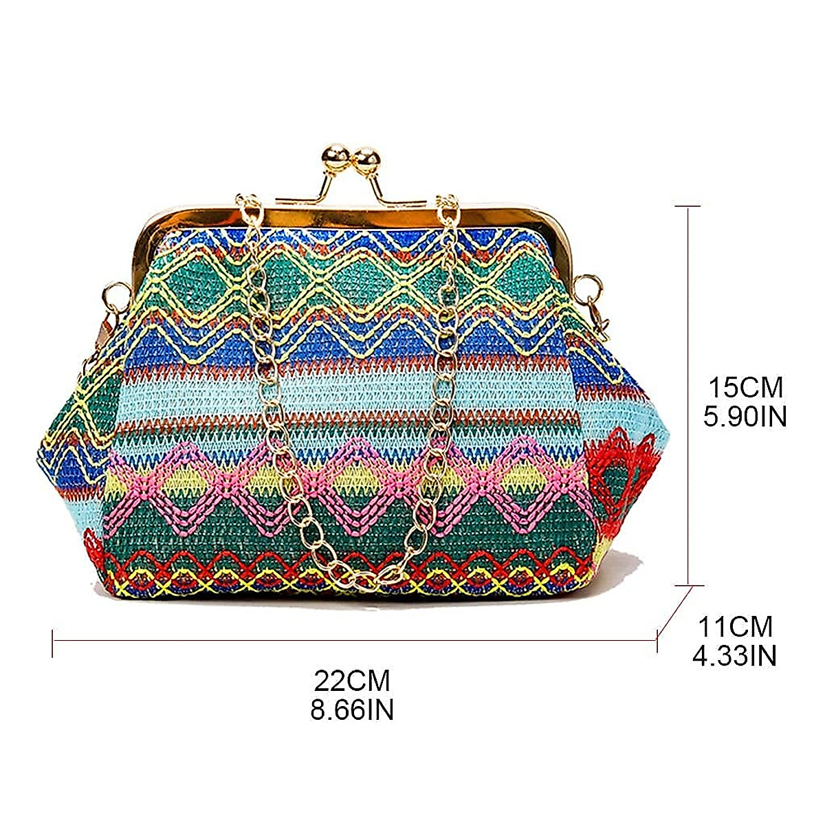 Ruzida Women Diagonal bag Straw Weave Handbag Purse Mini Kiss Lock Bag Ethnic Style Chain Crossbodies Bag Summer Outdoor Bags