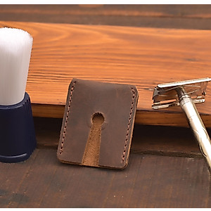 CestAntiQ Leather Double Edge Safety Razor Head Protective Sheath,Brown Shaving Razor Travel Cover, Safety Razor Head Guard, Leather Razor Case, Double Edge Razor Protector, Shaving Accessories Pouch