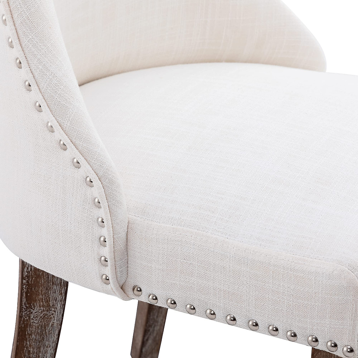 Kmax Fabric Dining Chairs Set of 4 Upholstered Side Chairs Farmhouse Accent Chairs with Nailhead Wood Legs for Dining Room Guest Room Restaurant, Cream