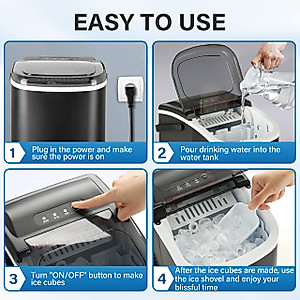 Simple Deluxe Ice Maker Machine for Countertop, 9 Ice Cubes Ready in 6 Mins, 26lbs Ice/24Hrs, Portable Ice Machine with Scoop & Basket, Self-Clean, for Home Kitchen Office Bar Party, Black (HZB-12/H)