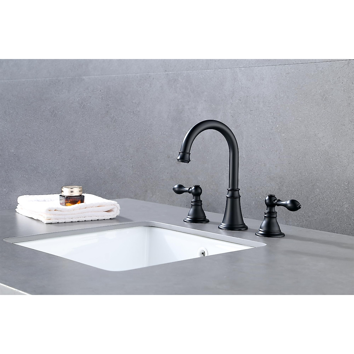 Derengge Matte Black Bathroom Sink Faucet,3 Hole Two Handle Bathroom Faucet with Pop up Drain, 8 Inch Widespread Bathroom Faucet for Bathroom Sink Vanity RV Farmhouse Sink,LF-0285-MT