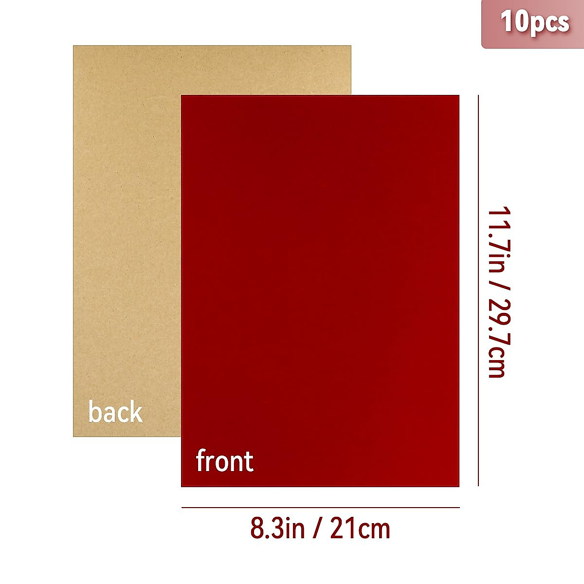 10 PCS Self Adhesive Felt Sheets, 8.3" x 11.8" Velvet Flock Backing Paper Liner Felt Wallpaper for Jewelry Drawer Craft Box Felt Liner (Red)