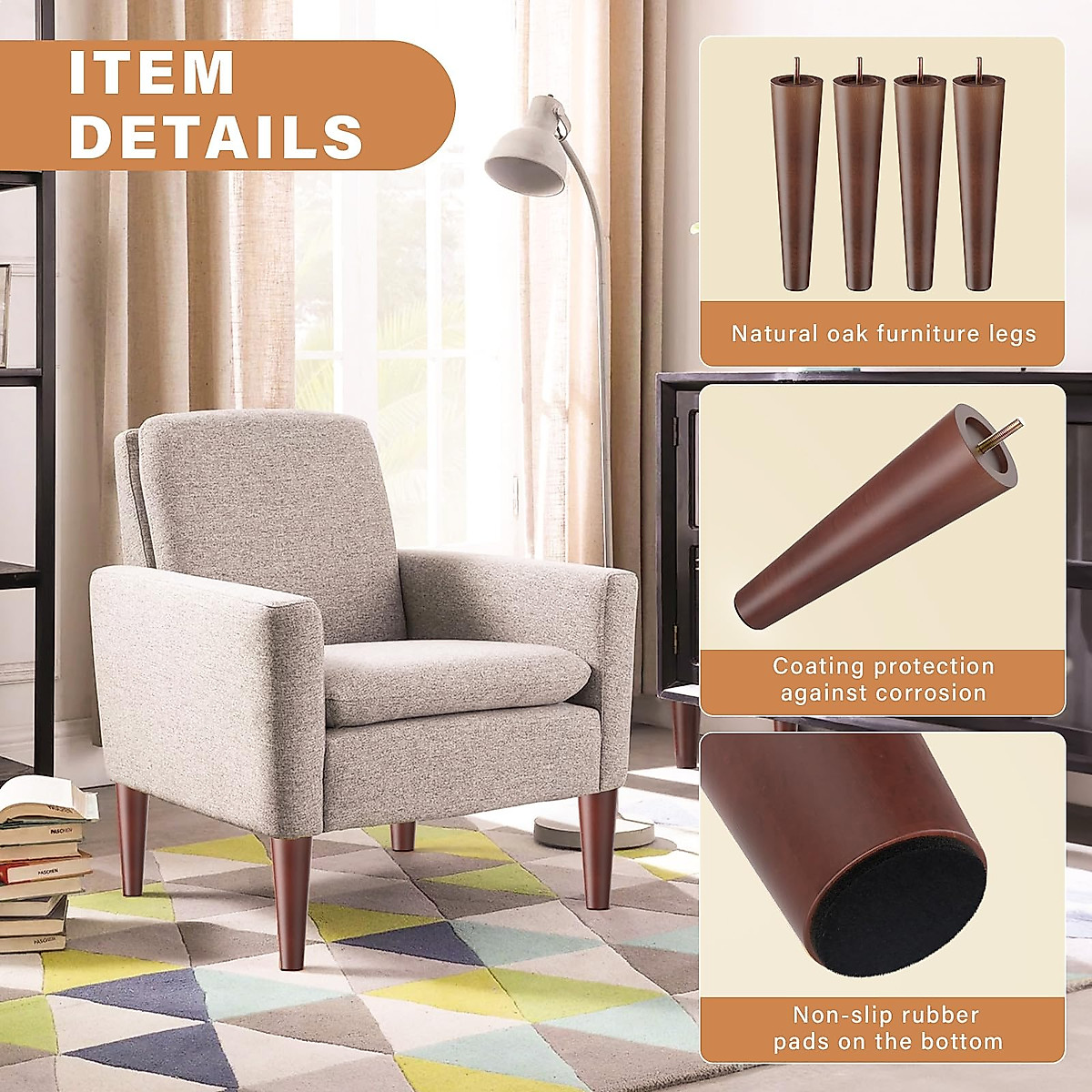 8 Inch Wood Furniture Legs Sofa Legs Set of 4, Brown Wooden Furniture Feet Couch Legs, Mid Century Modern Dresser Replacement Feet for Chair Cabinet Armchair Table Or Home DIY Projects Bun Feet