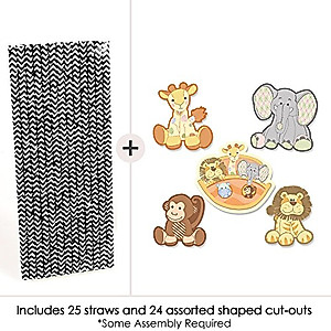 Noah's Ark Paper Straw Decor - Baby Shower or Birthday Party Striped Decorative Straws - Set of 24