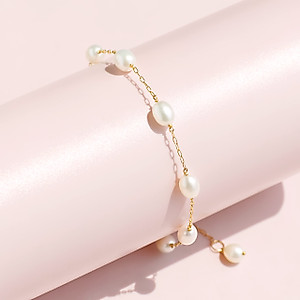 COMOTO Pearl Bracelet for Women 14K Gold Filled Freshwater Cultured Pearl Handmade Bracelet Tin Cup Pearl Bracelet Jewelry,7.0"+0.5"+0.5"