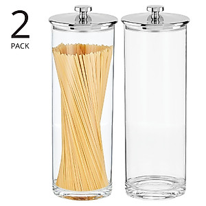 mDesign Tall Acrylic Airtight Apothecary Storage Organizer Canister Jars - Plastic Containers with Lid for Kitchen - Holder for Pantry or Countertop, Lumiere Collection, 2 Pack, Clear/Chrome
