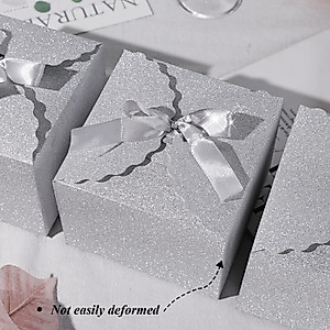 HONEYGIFTS Sliver Gift Boxes, Paper Treat Boxes Glitter Candy Box with Ribbon for Wedding Cookie Chocolates Small Gifts