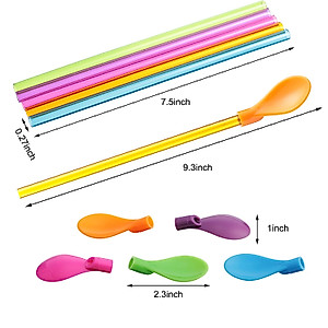 42 Pieces Hard Plastic Spoon Straws 9 Inch Detachable Drinking Straws Stirring Coffee Spoon for Smoothies Milkshake Frozen Drinks (5 Colors)