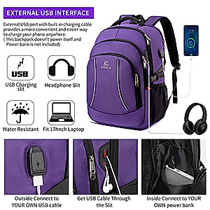 Travel Laptop Backpack,17.3 Inch Large Capacity College School Bookbags,RFID Anti Theft Pocket,Durable Water Resistant Backpacks Computer bagpack for Women Girls Teenagers Casual Daypack,Purple