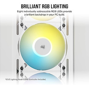 Corsair iCUE AF120 RGB Elite 120mm PWM Triple Fan Kit - Eight RGB LEDs Per Fan - AirGuide Technology - Fluid Dynamic Bearing - Zero RPM Fan Mode - Included iCUE Lighting Node CORE Controller - White