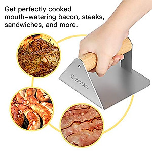Geesta Smash Burger Press for Griddle – Stainless Steel Grill Press Steak Weight – 5.5“ Burger Smasher with Wood Handle for Professional and Home Cooking – No Rust, Easy to Maintain Than Iron