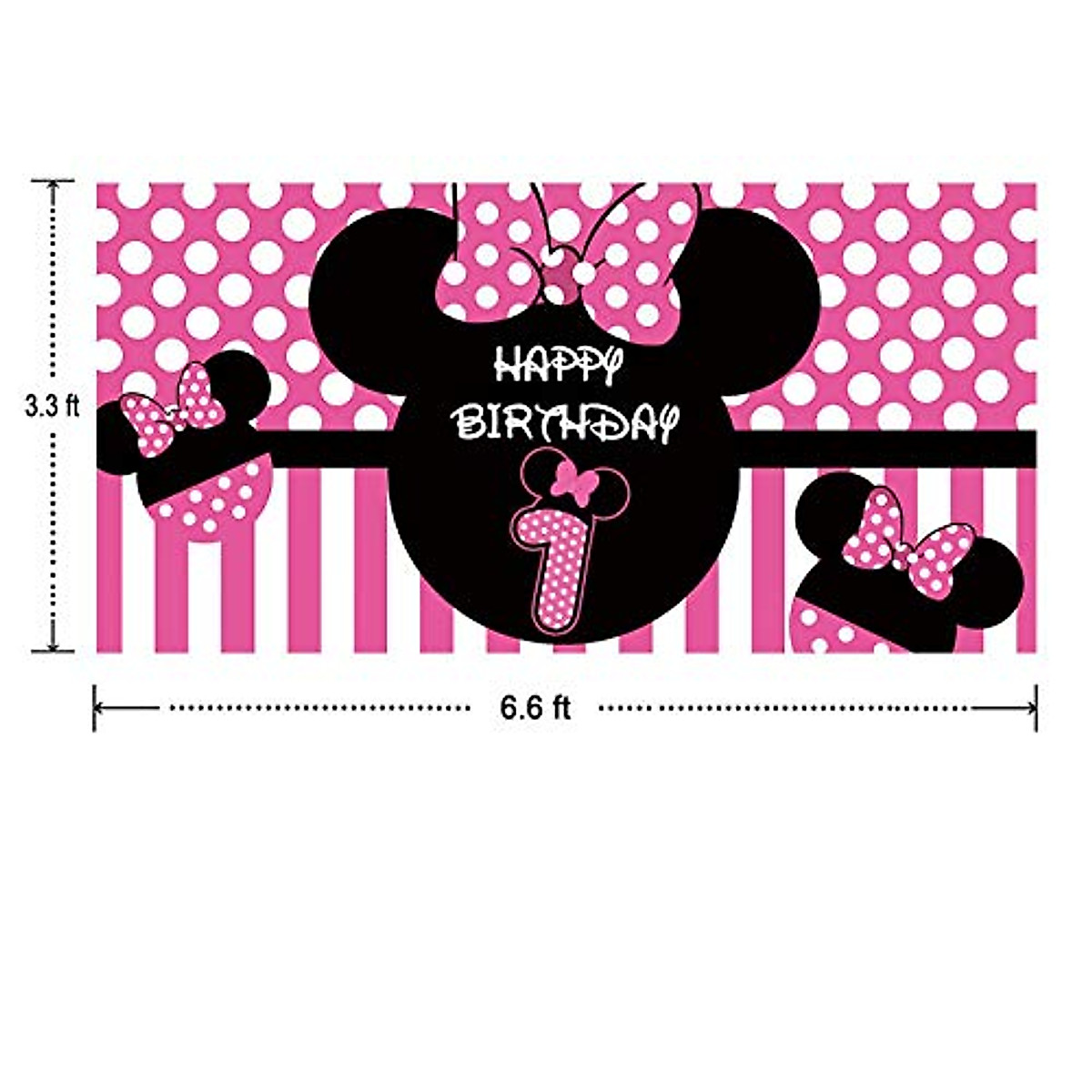 Minnie 1st Birthday Backdrop, Minnie 1st Birthday Banner Party Supplies, Minnie 1st Birthday Decorations, First Birthday Photography Background (6.6 x 3.3 ft)