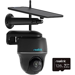 REOLINK 5MP Security Camera System Wireless Outdoor, Pan Tilt Battery Solar Cam with 2.4/5GHz Dual-Band WiFi, Smart Detection, PIR Sensor, 2-Way Talk, Argus PT with Solar Panel+128GB SD Card