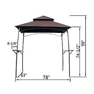 8x5 Ft Barbecue Metal Grill Gazebo Tent Pergola BBQ Canopy Sun shelter for Outdoor Patios Deck Yard Balcony W/Lights 2-Tier Vent Brown Soft Top Roof