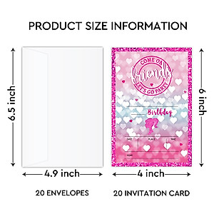 YUEXLL Let's Go Girls Theme Birthday Party Invitations Cards, Pink Doll Theme Birthday Celebration Supplies, Double-sided Fill-in birthday Invites for Boys Girls - C10